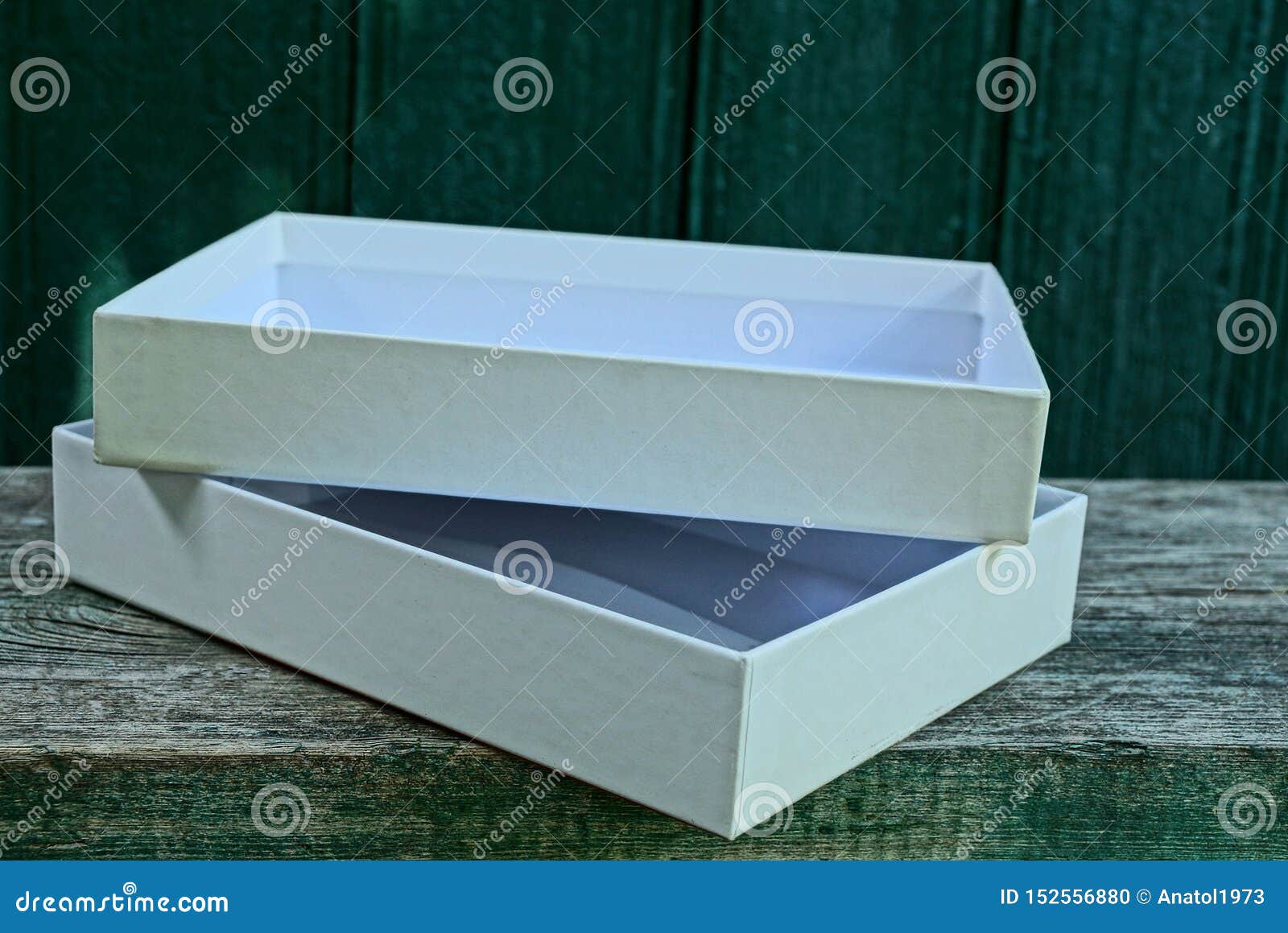 White Open Paper Box on Gray Wooden Table Stock Photo - Image of gray ...