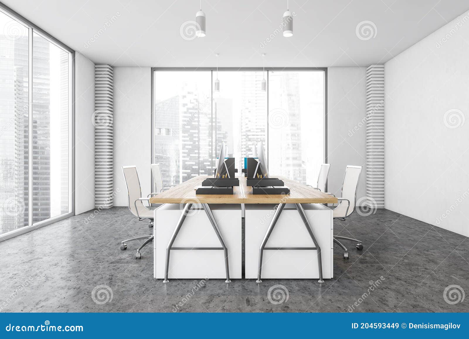 White Open Space Office Interior, Side View Stock Illustration ...