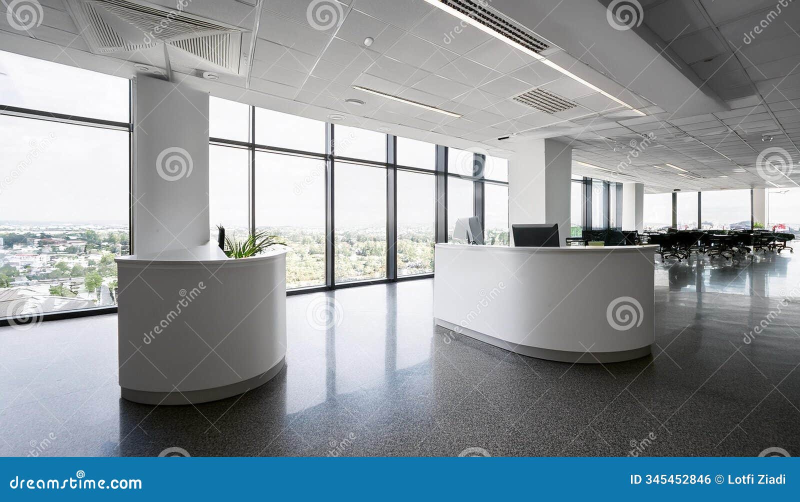 White Open Space Office with Reception Counter Stock Illustration ...
