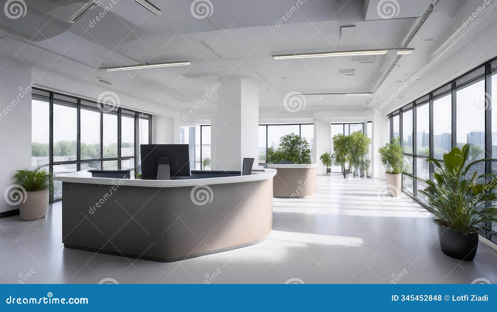 White Open Space Office with Reception Counter Stock Illustration ...