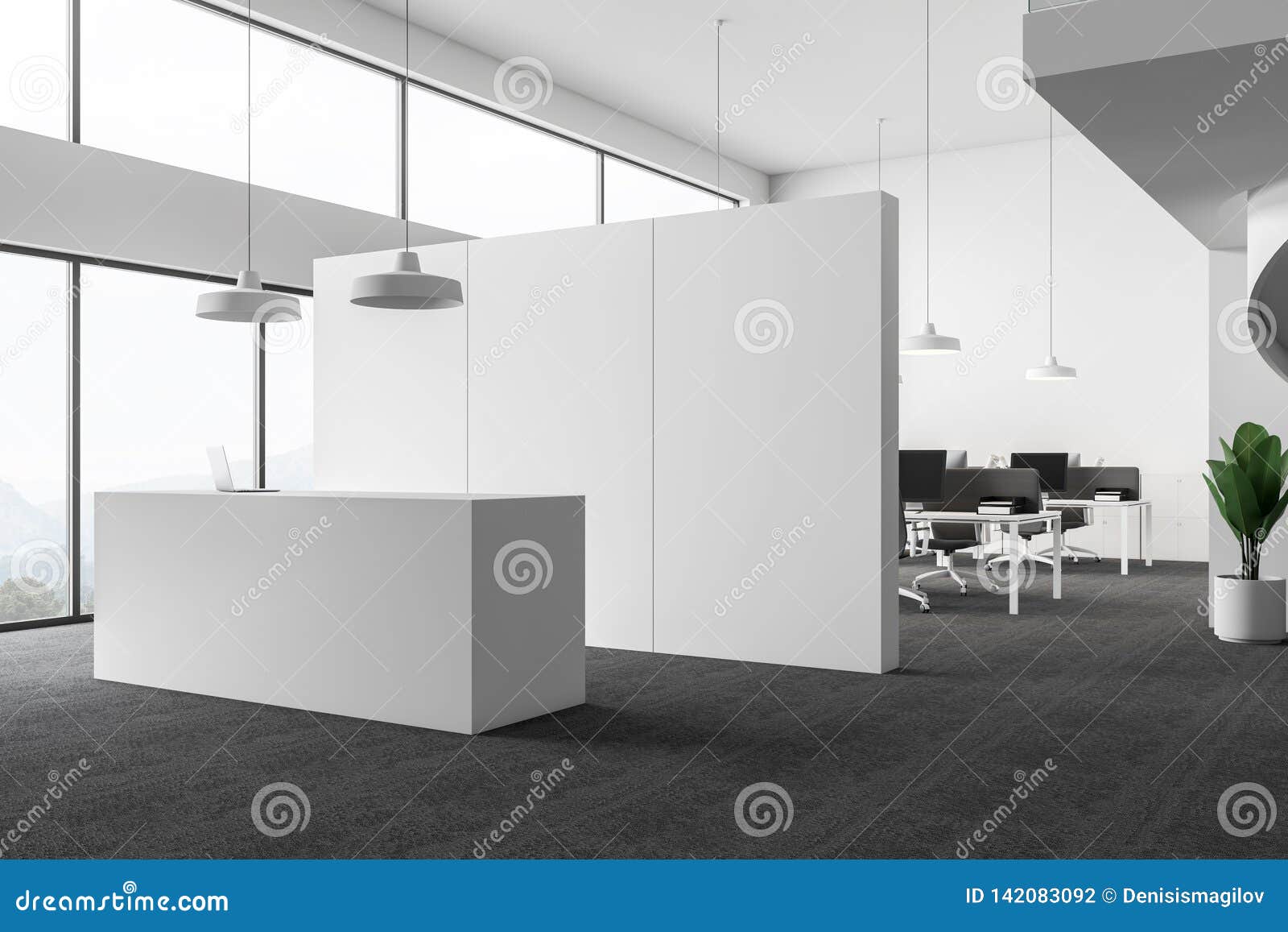 White Open Space Office with Reception Stock Illustration ...