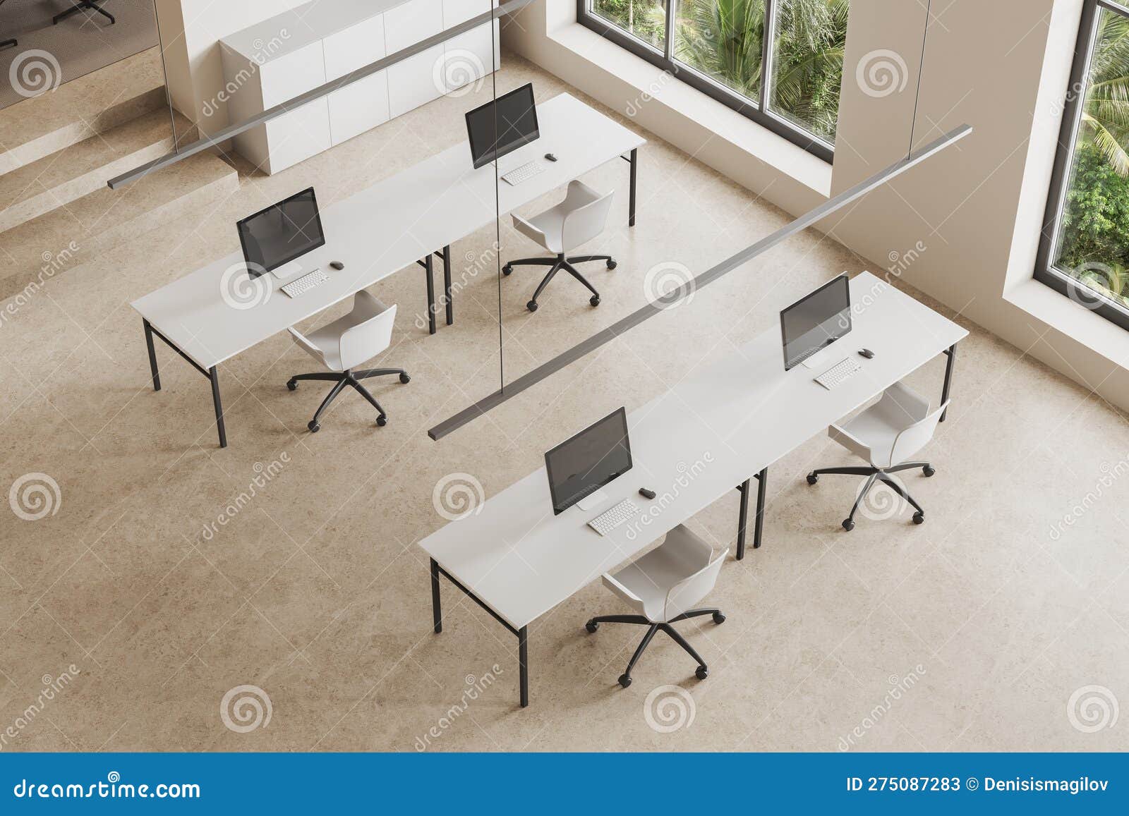 White Open Space Office, Top View Stock Illustration - Illustration of ...