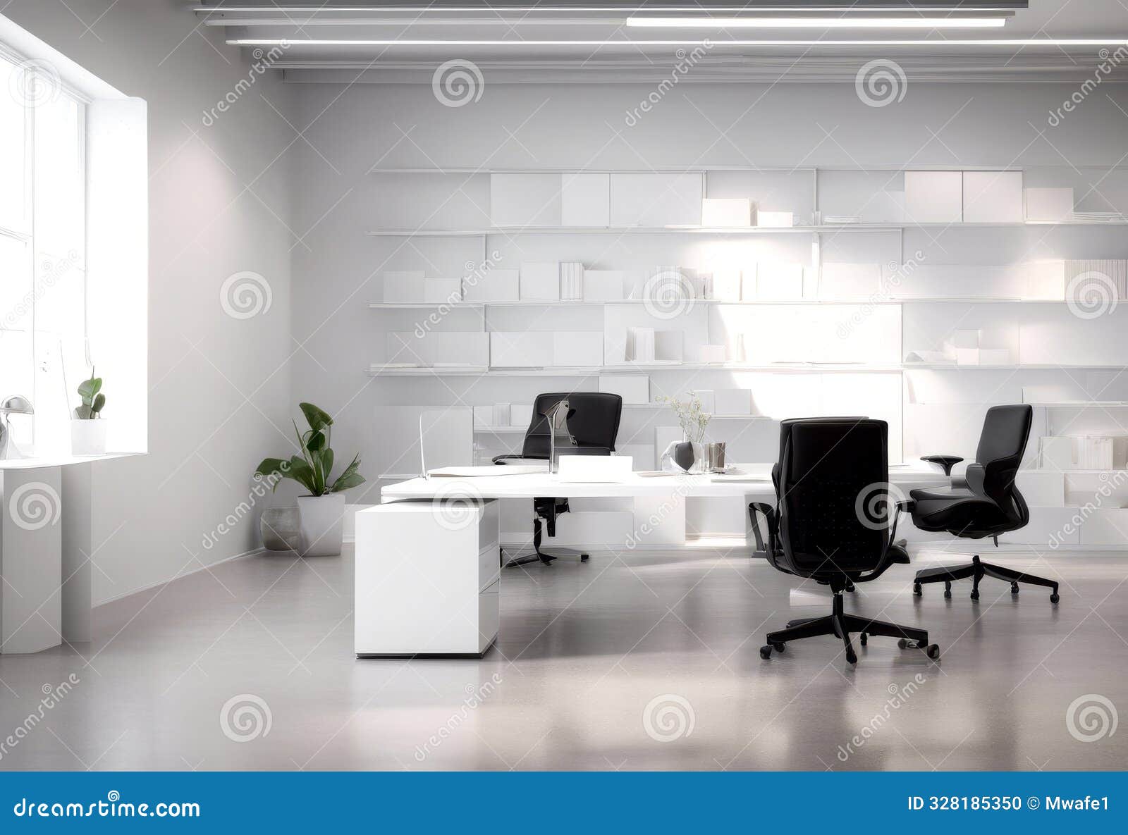 White Open Wall Corner Space Office Mock Interior Design Modern Window ...