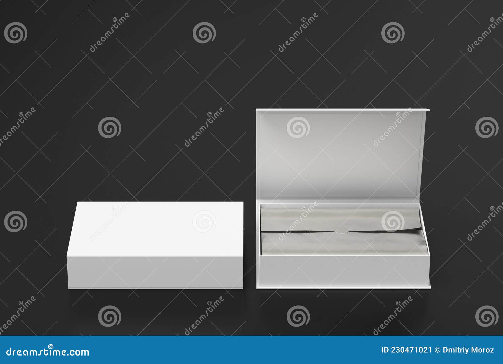 White Opened and Closed Rectangle Folding Gift Box Mock Up DDD on Black ...