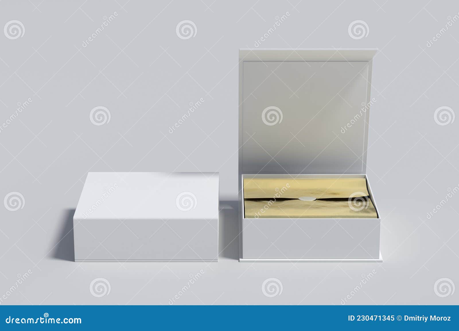 White Opened and Closed Square Folding Gift Box Mock Up with Gold ...