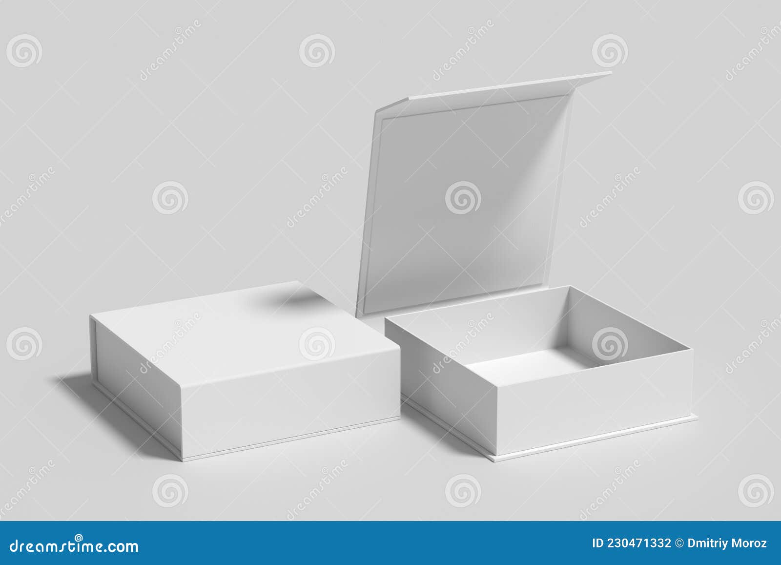 White Opened and Closed Square Folding Gift Box Mock Up on White ...