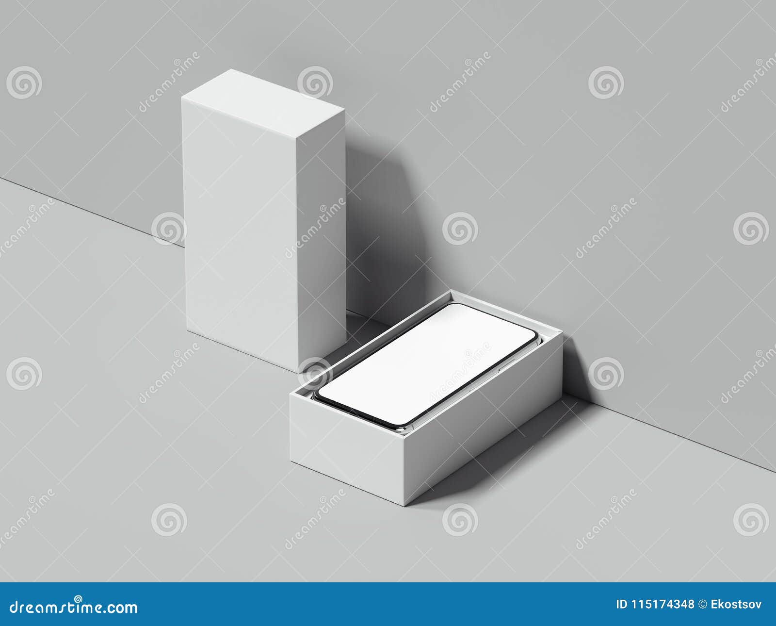 White Opened Rectangular Box with Mobile Phone Inside, 3d Rendering ...