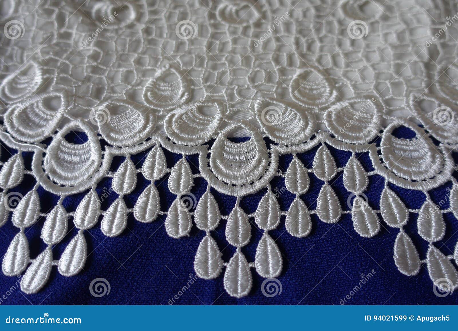 White Openwork Lace and Plain Blue Fabric Stock Image - Image of blue ...