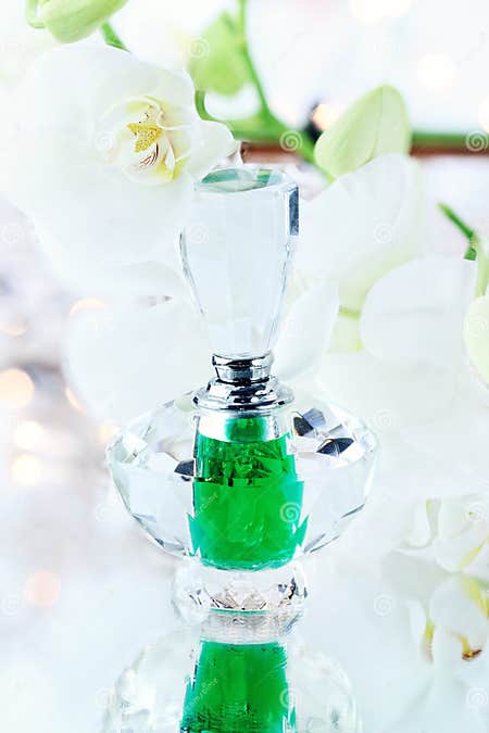 White Orchid and Perfume or Essence Stock Image - Image of details ...