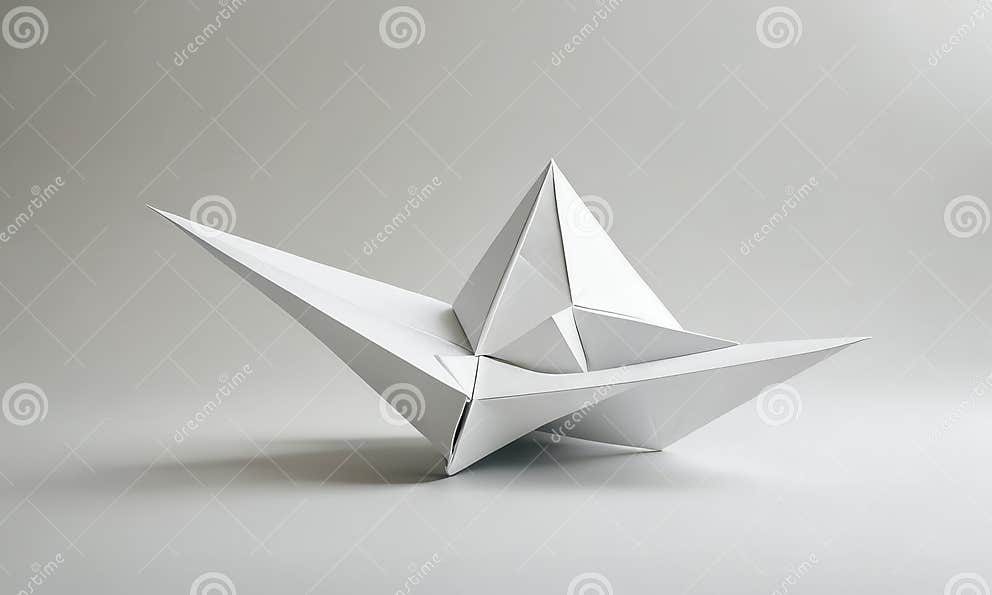 White Origami Sculpture, Composed Triangular and Rectangular Forms, is ...