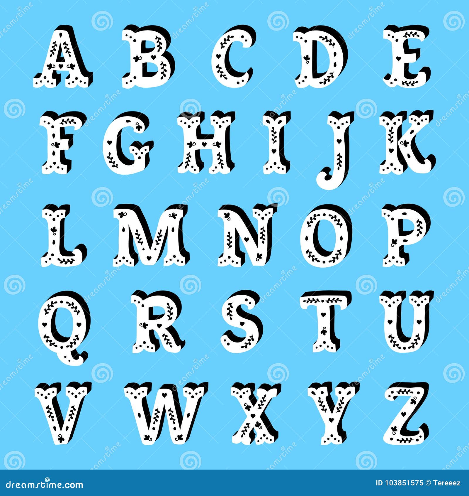 White Ornate Alphabet Text with Floral Elements Stock Vector ...