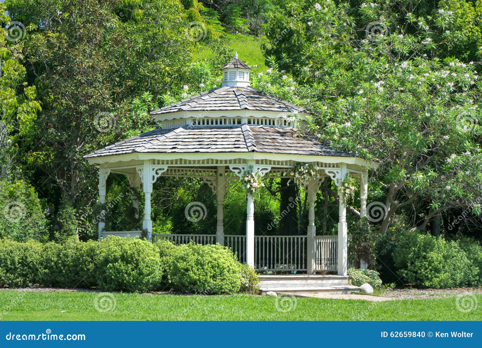 White Ornate Gazebo in the Forest Stock Photo - Image of forest, color ...