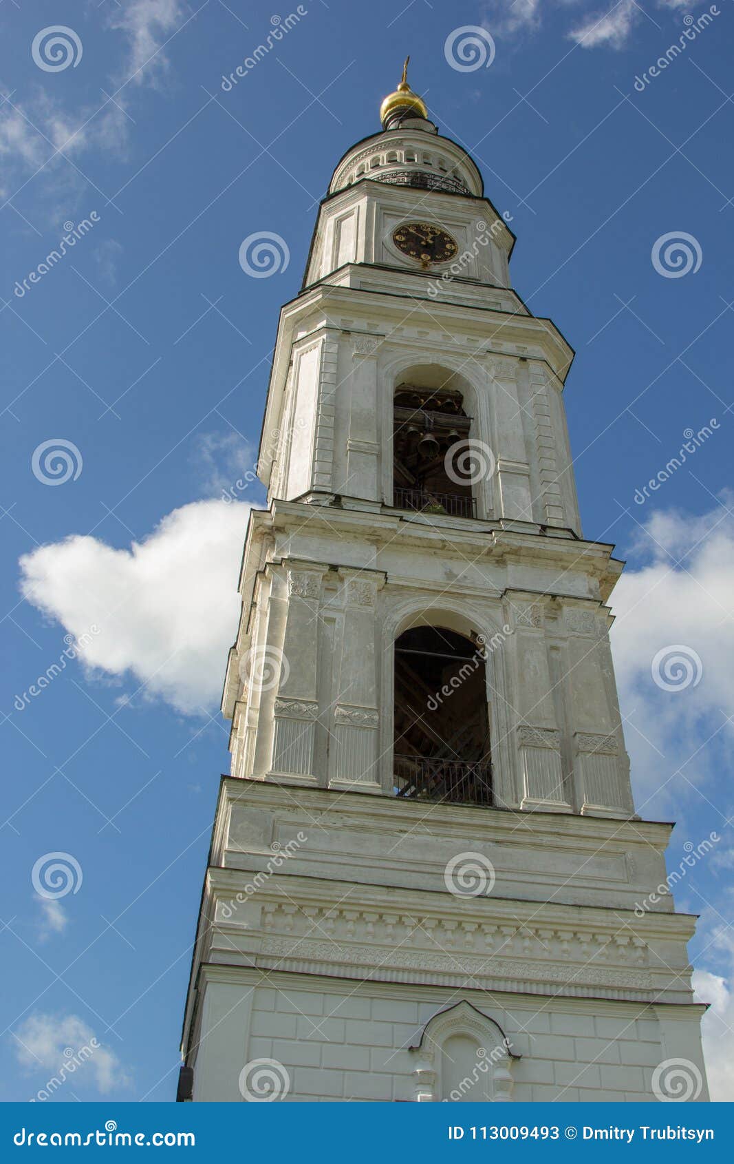White Christian Bell Tower with Clock Stock Image - Image of cloud ...