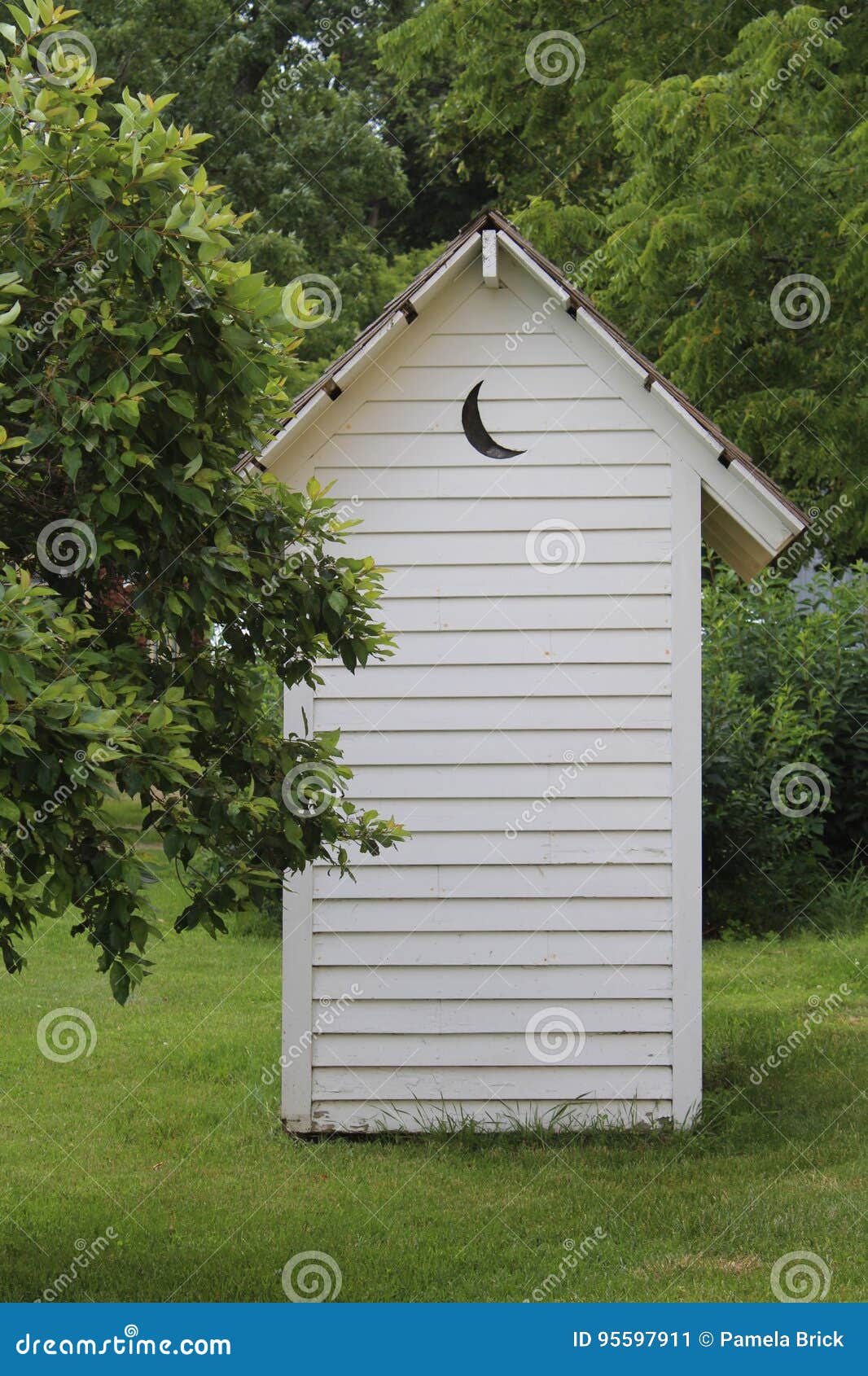 White Outhouse with Moon Cutout Stock Image - Image of privy, white ...