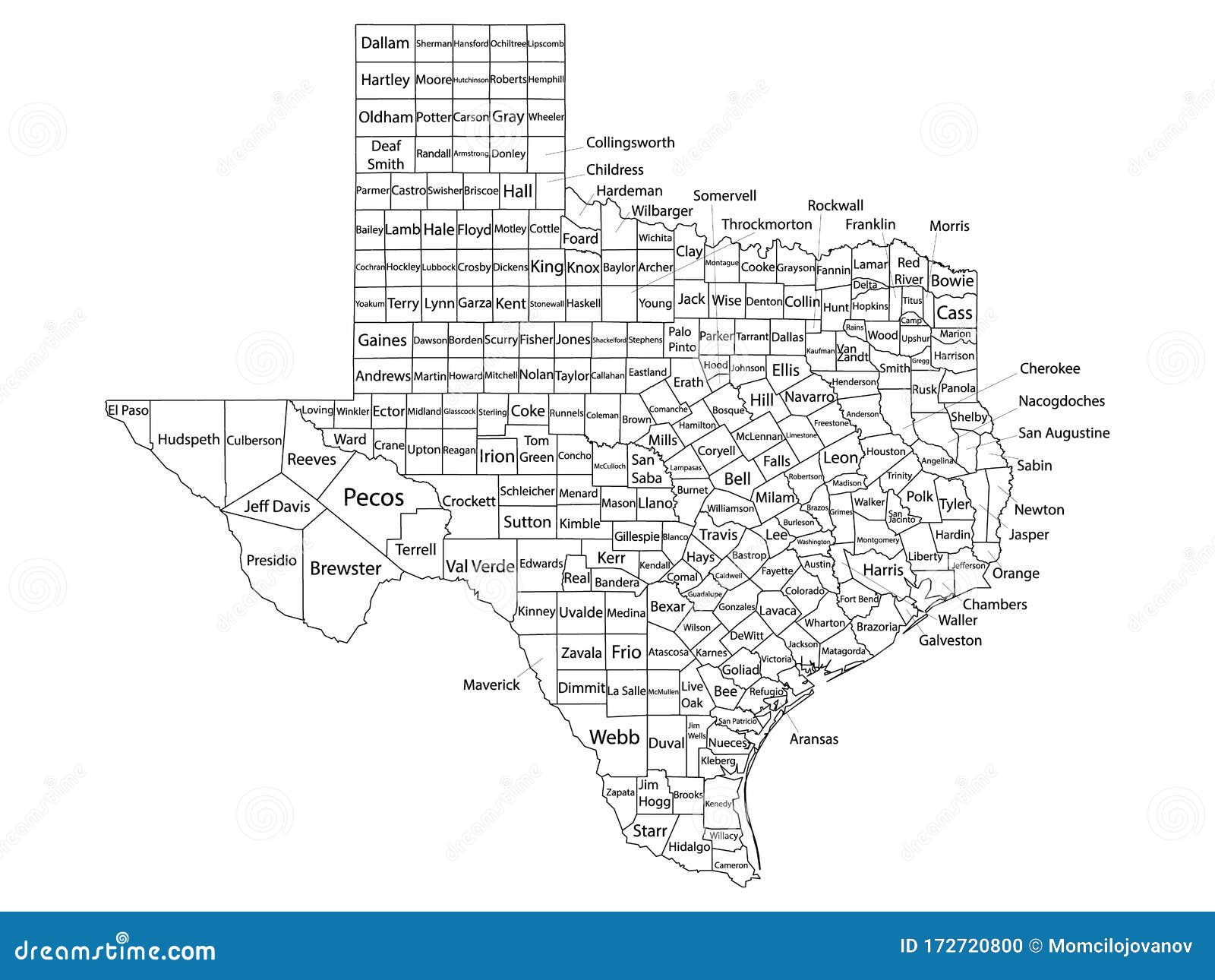 Counties Map of US State of Texas Stock Vector - Illustration of ...