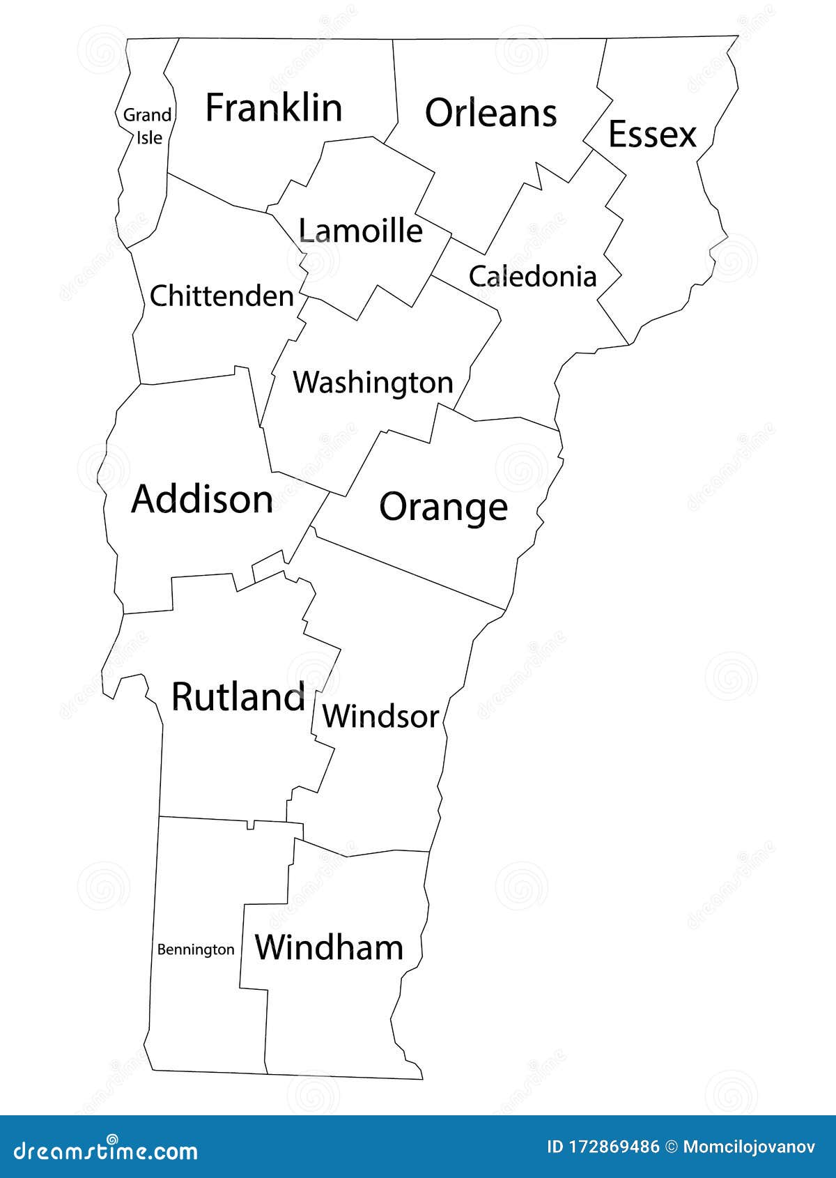 Counties Map Of Us State Of Vermont Stock Vector Illustration Of