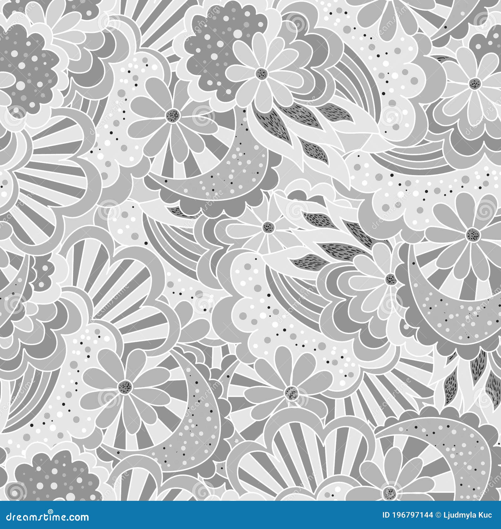 White Outline Flowers Seamless Pattern Stock Vector - Illustration of ...