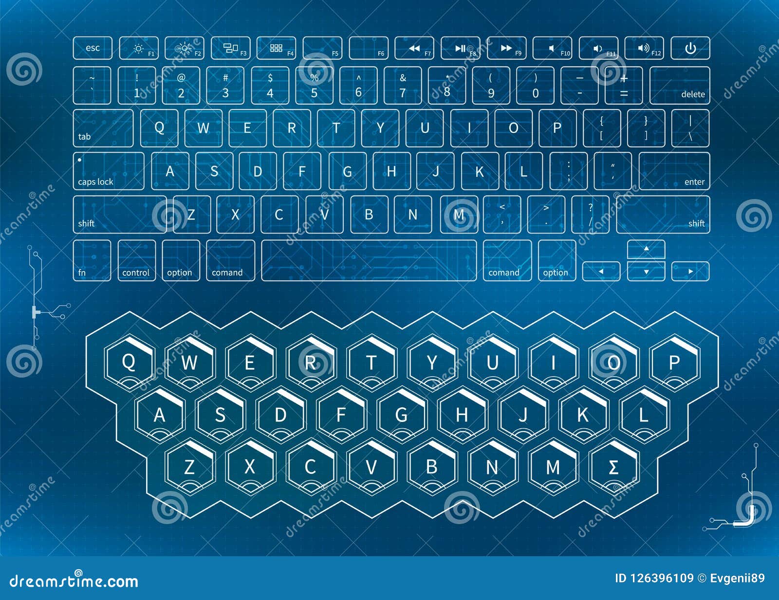 Bright White Outline Keyboards, Futuristic User Interface Concept on ...