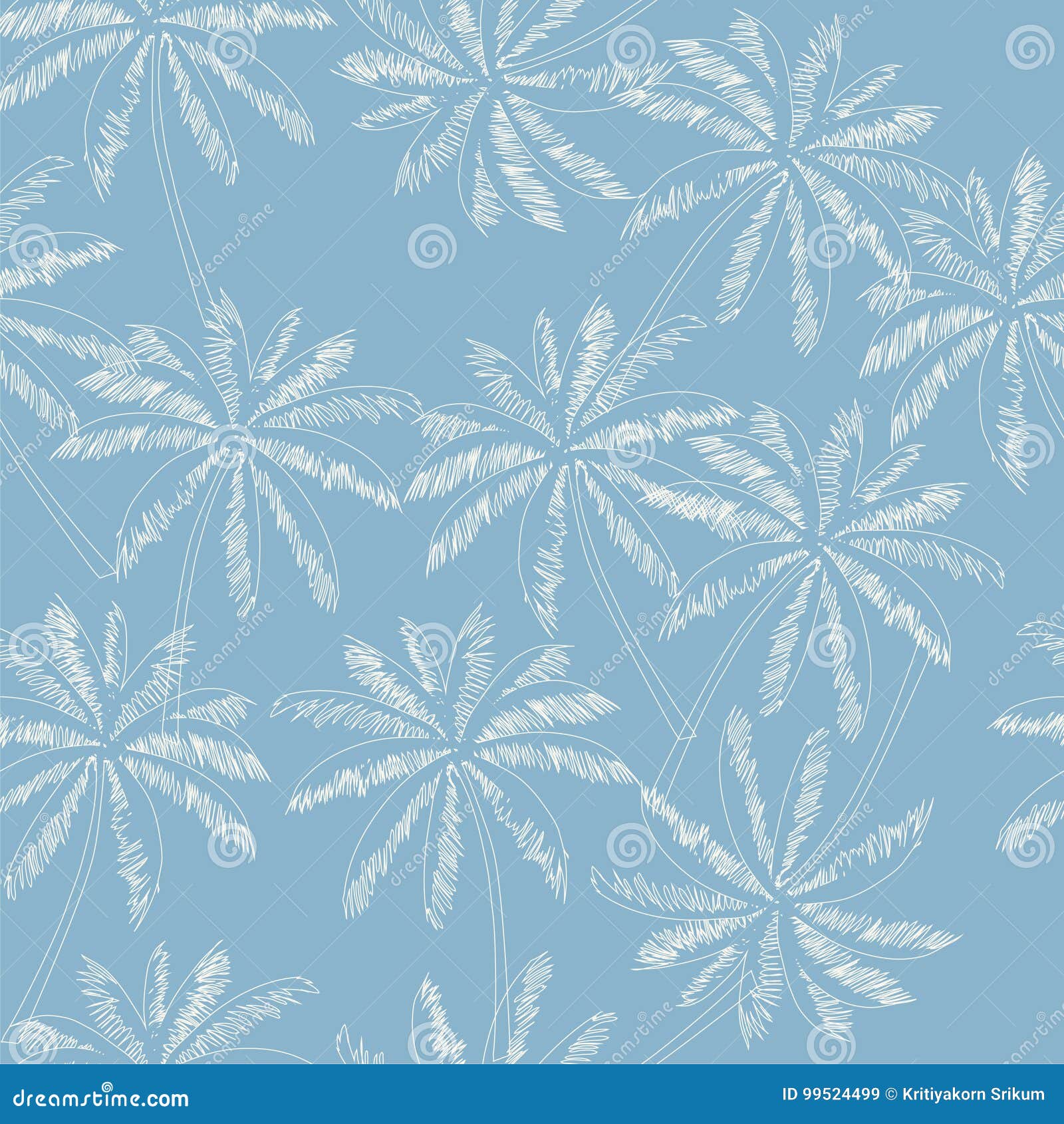 White Outline Palm Trees on the Light Blue Background. Vector S Stock ...