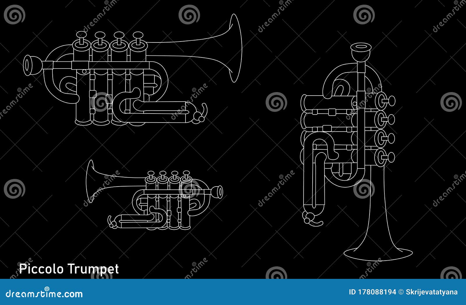 White Outline Piccolo Trumpet Various Sizes Stock Vector - Illustration ...