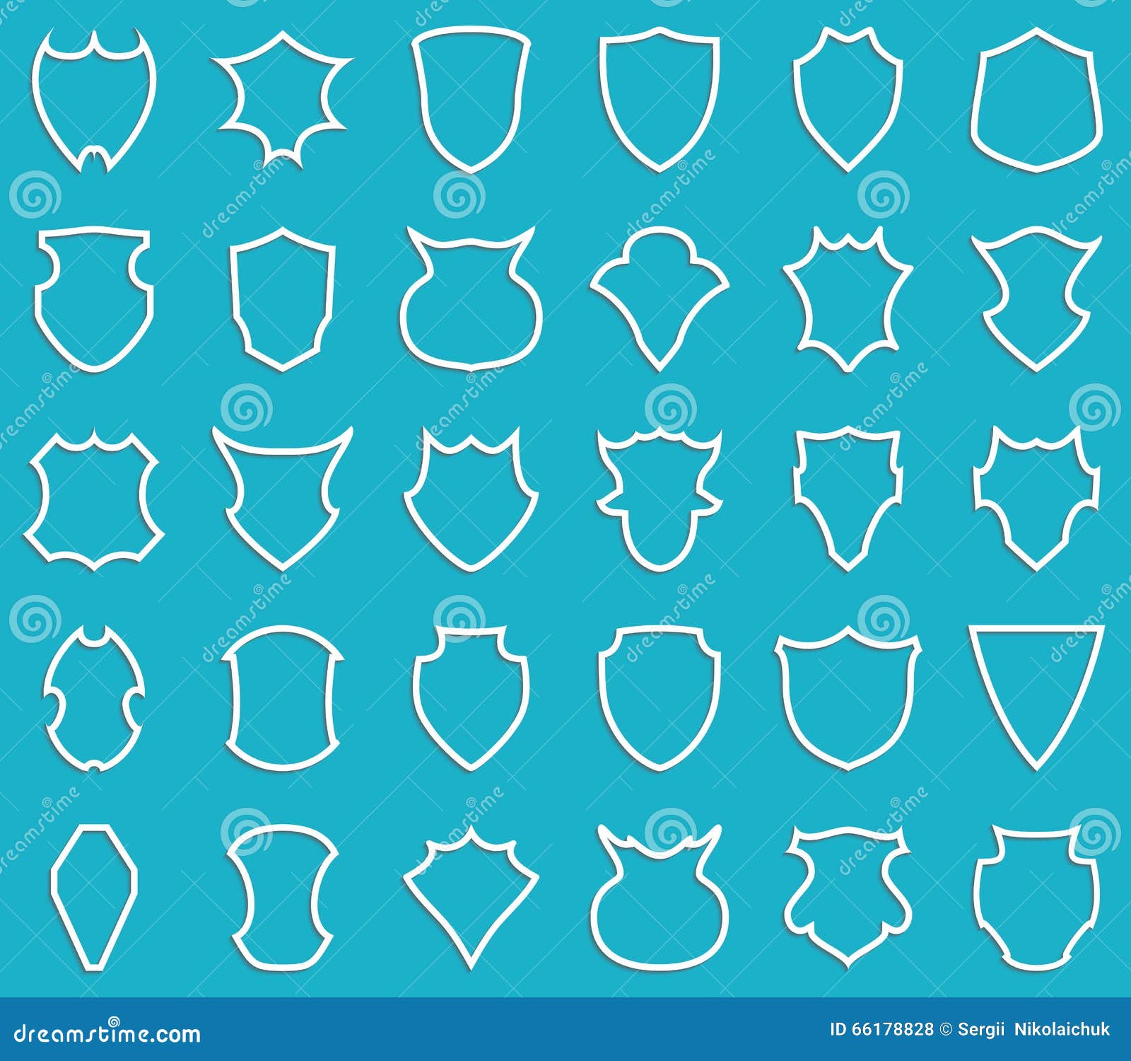 White Outline Shields on Blue Background Stock Vector - Illustration of ...