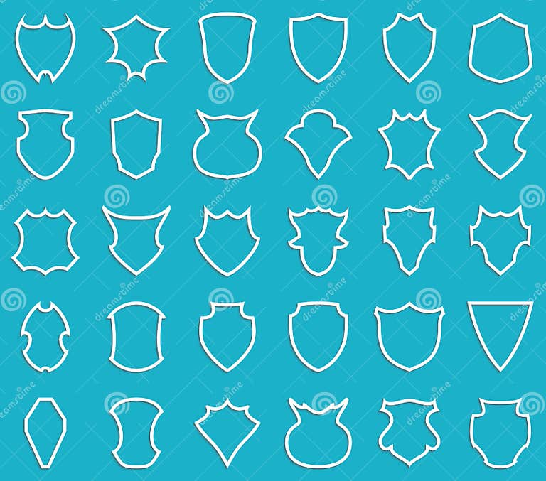 White Outline Shields on Blue Background Stock Vector - Illustration of ...