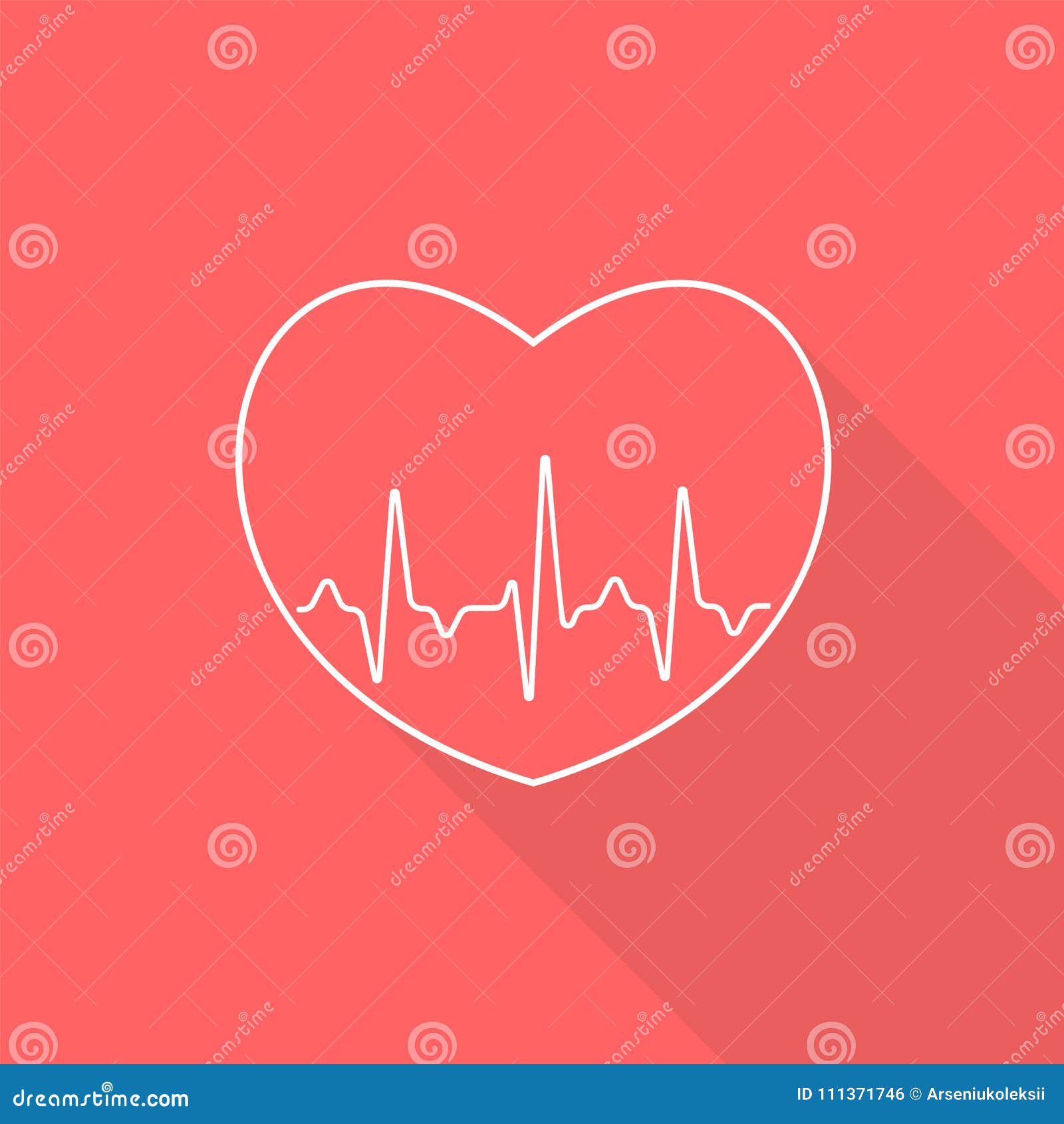 White Outlined Heart Sign with Pulse Line Stock Vector - Illustration ...