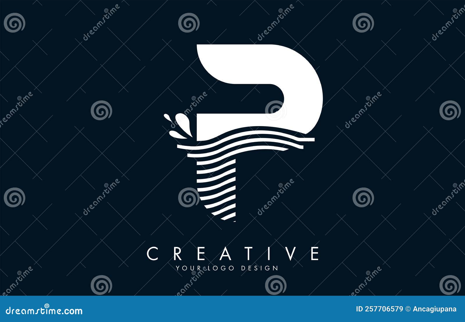 White P Letter Logo with Waves and Water Drops Design Stock Vector ...