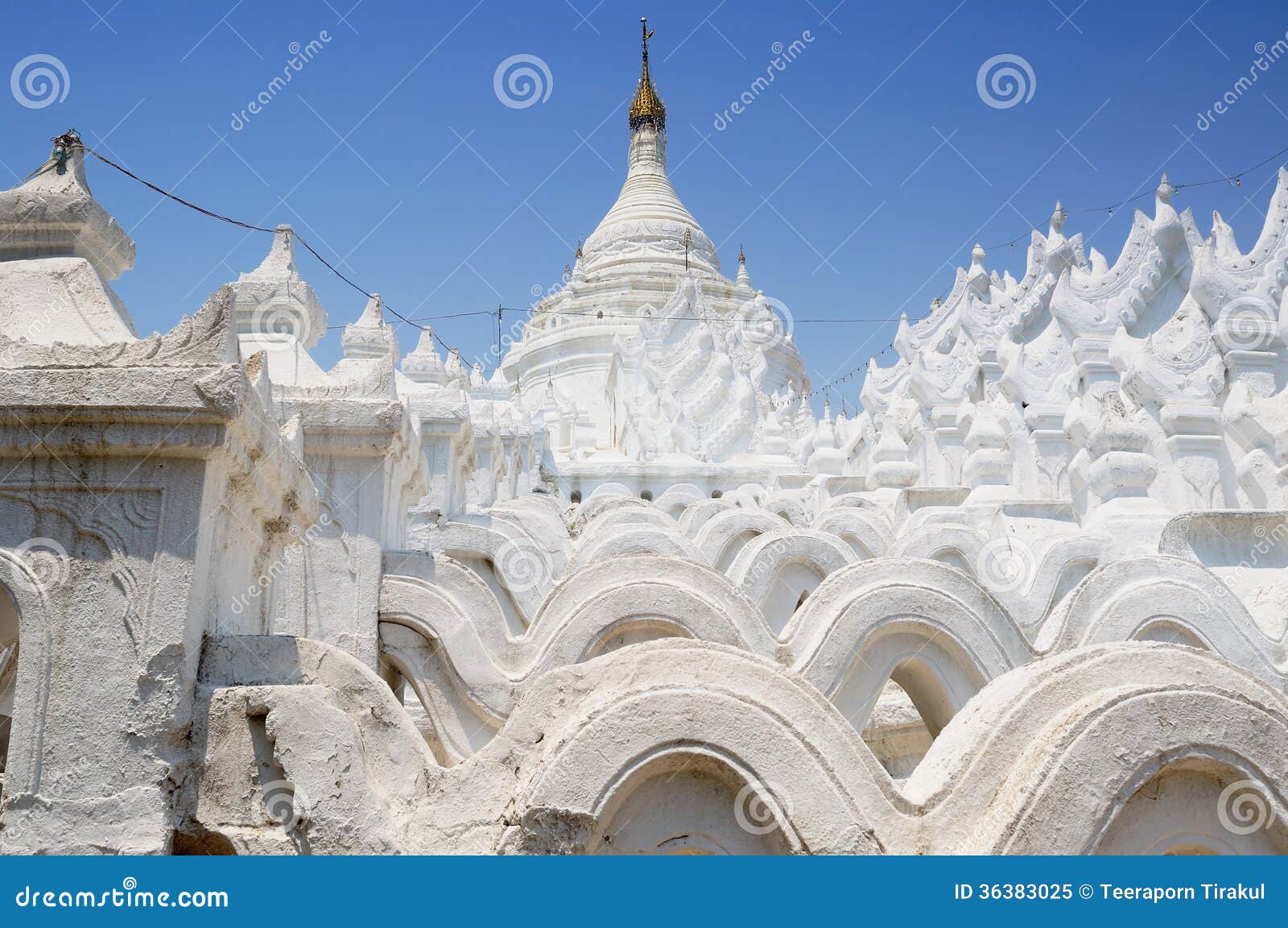 White pagodas at Myanmar stock image. Image of buildings - 36383025