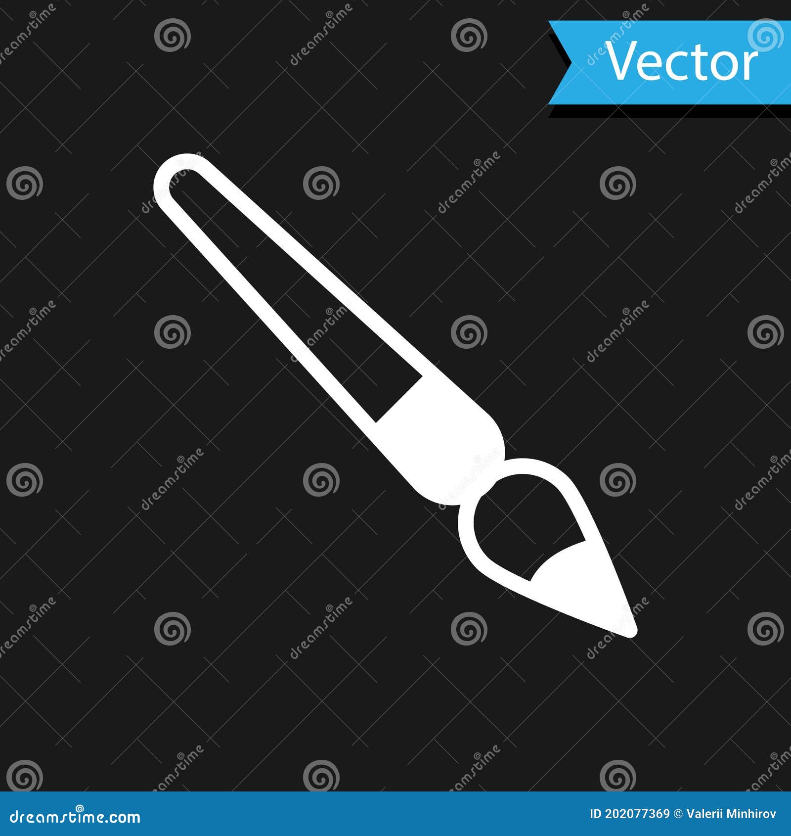 White Paint Brush Icon Isolated on Black Background. Vector Stock ...
