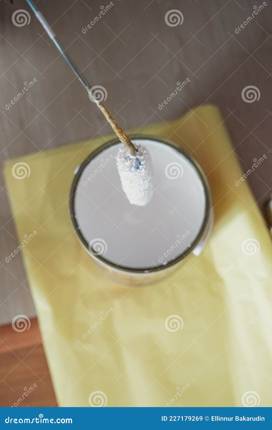 White Paint in a Container. Painting Wall Project Stock Image - Image ...