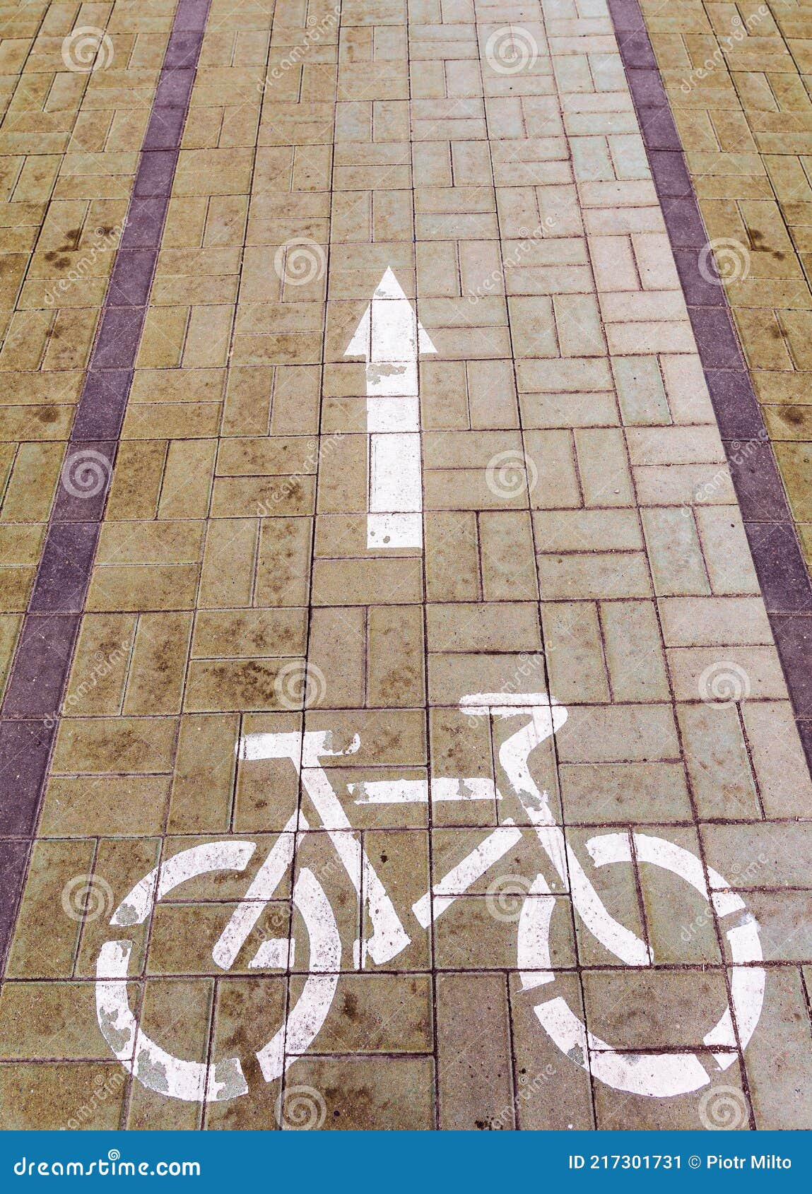 White Painted Sign for Bikes on Paving Slabs Stock Image - Image of ...