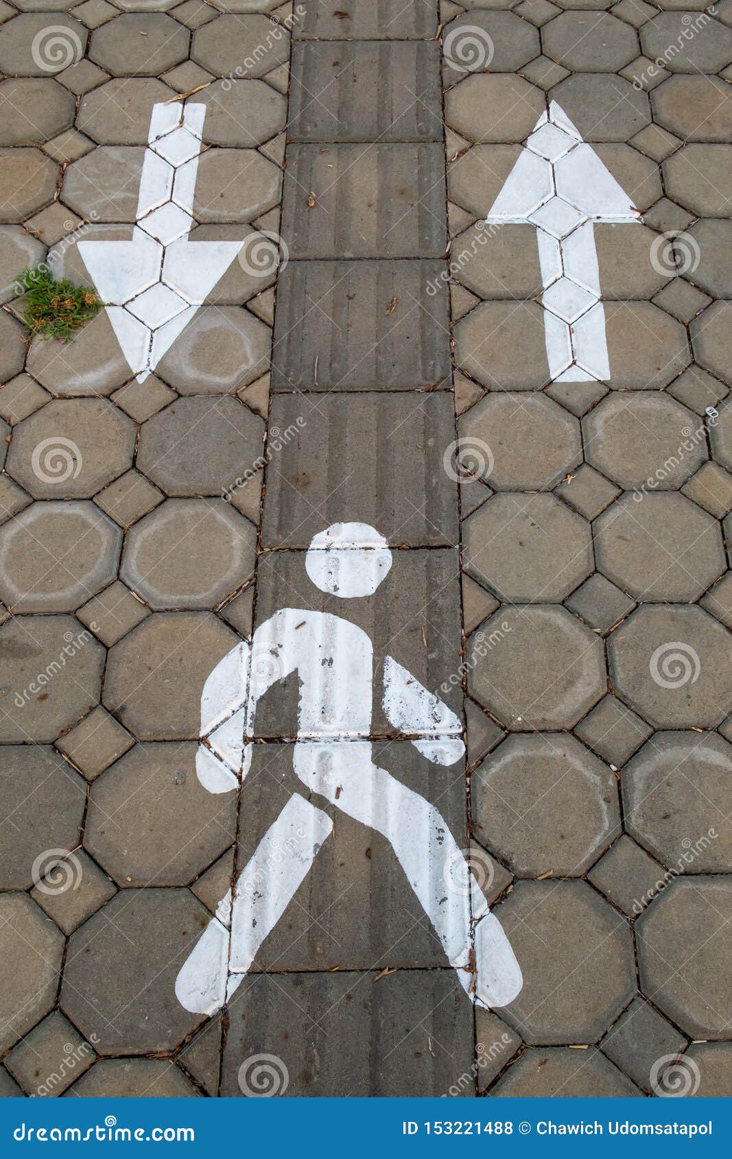 White painted walkway sign stock photo. Image of blue - 153221488