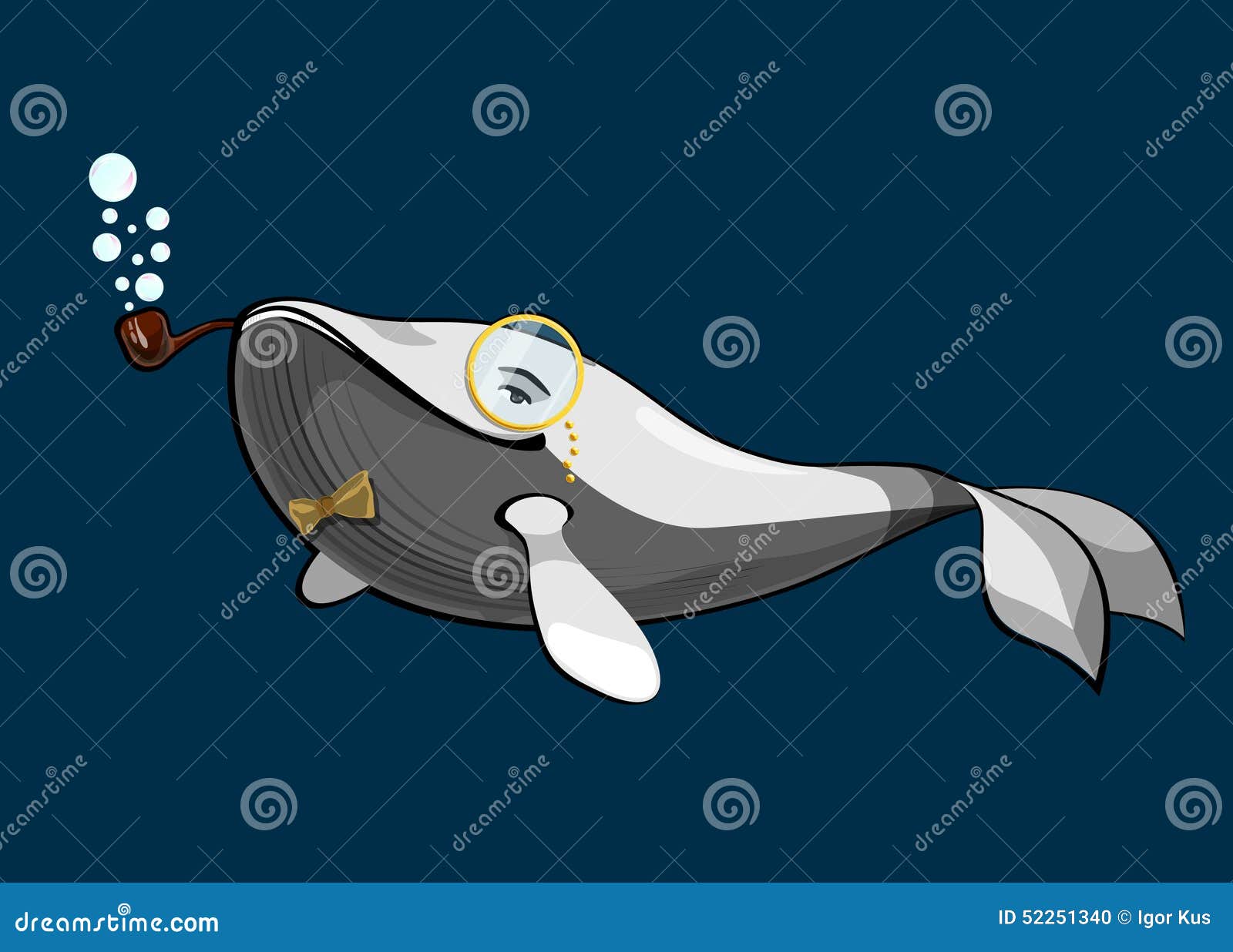 White Painted Whale Pleased with a Smoking Pipe Vector. Stock Vector ...