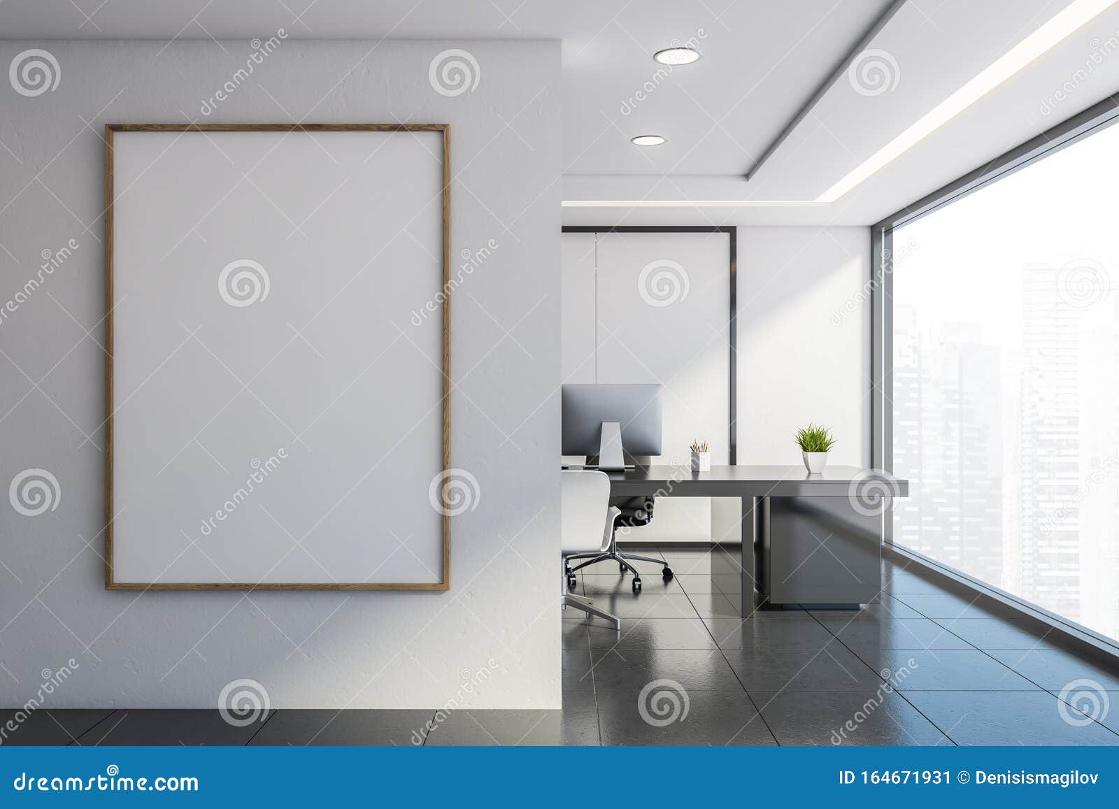 White Panel CEO Office with Poster Stock Illustration - Illustration of ...
