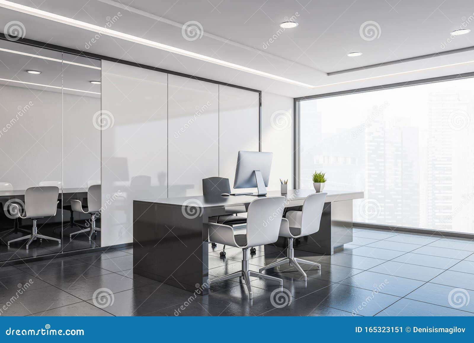 White Panoramic CEO Office Corner, Meeting Room Stock Illustration ...
