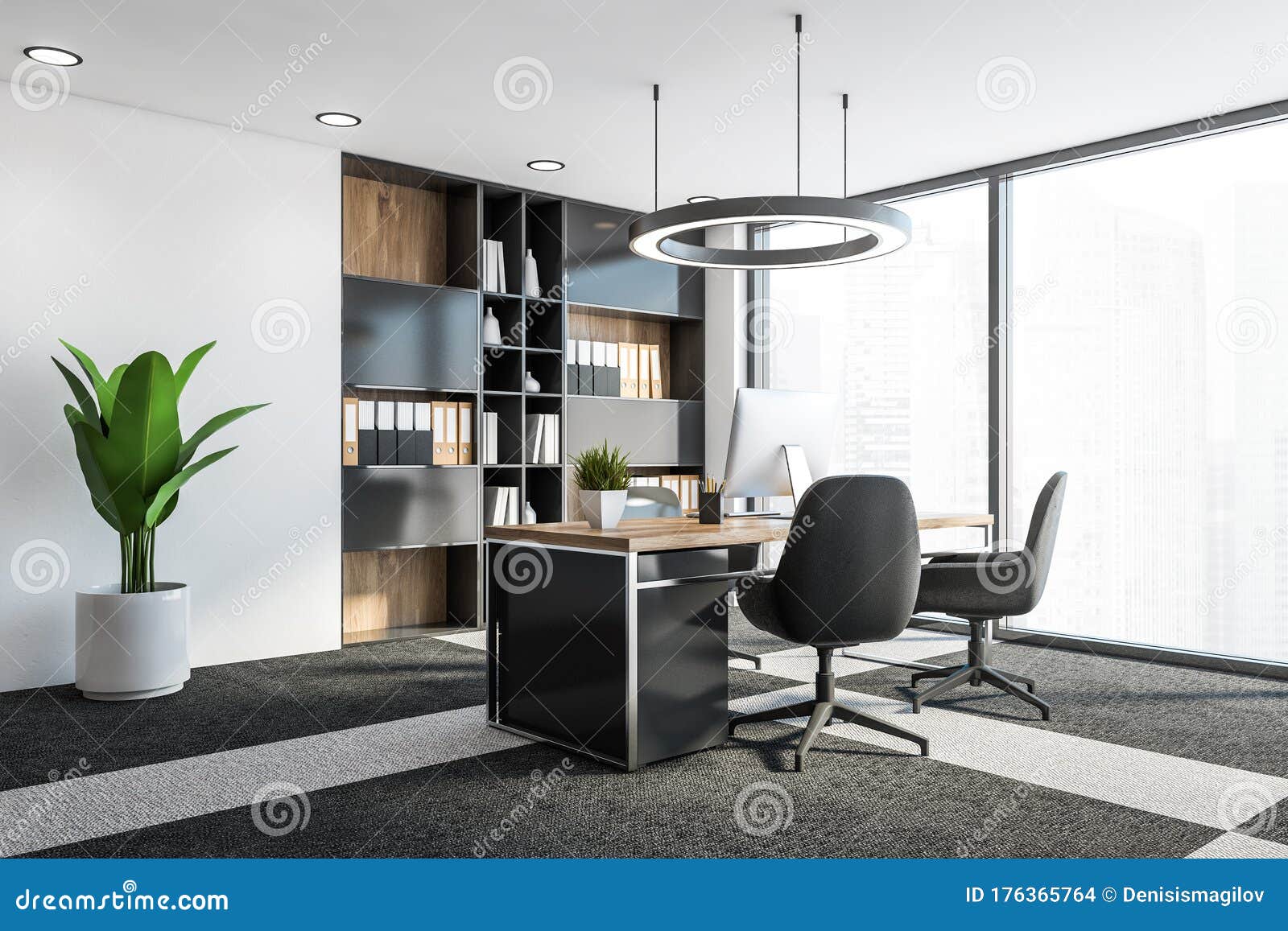 White Panoramic CEO Office Corner Stock Illustration - Illustration of ...