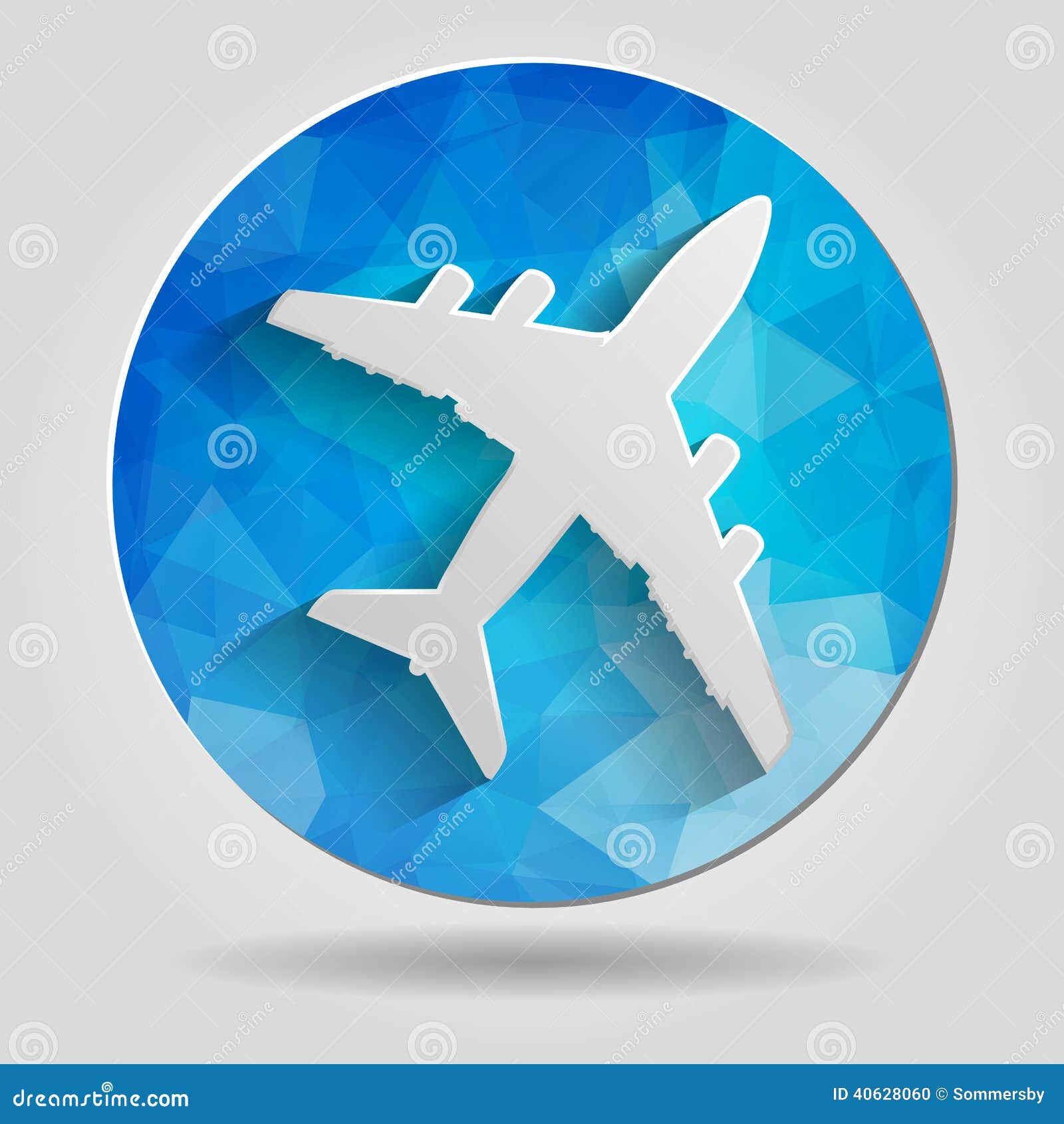 White Paper Airplane on the Abstract Blue Geometric Circular Icon with ...