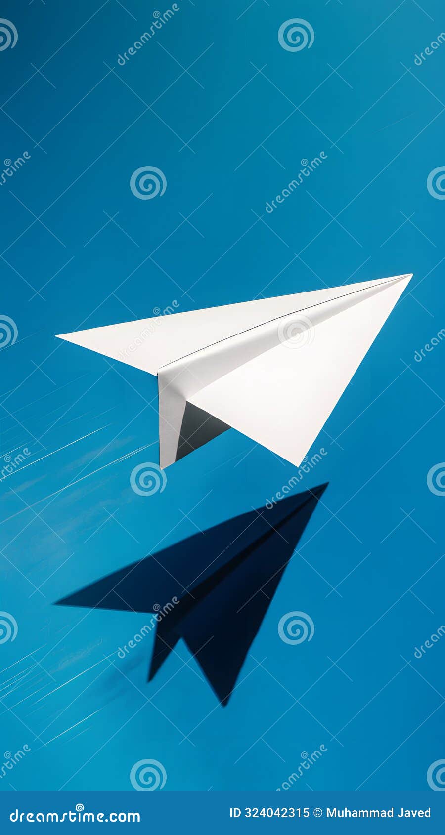 Paper Airplane Glides through Blue Sky, Shadow Resembles Plane Stock ...