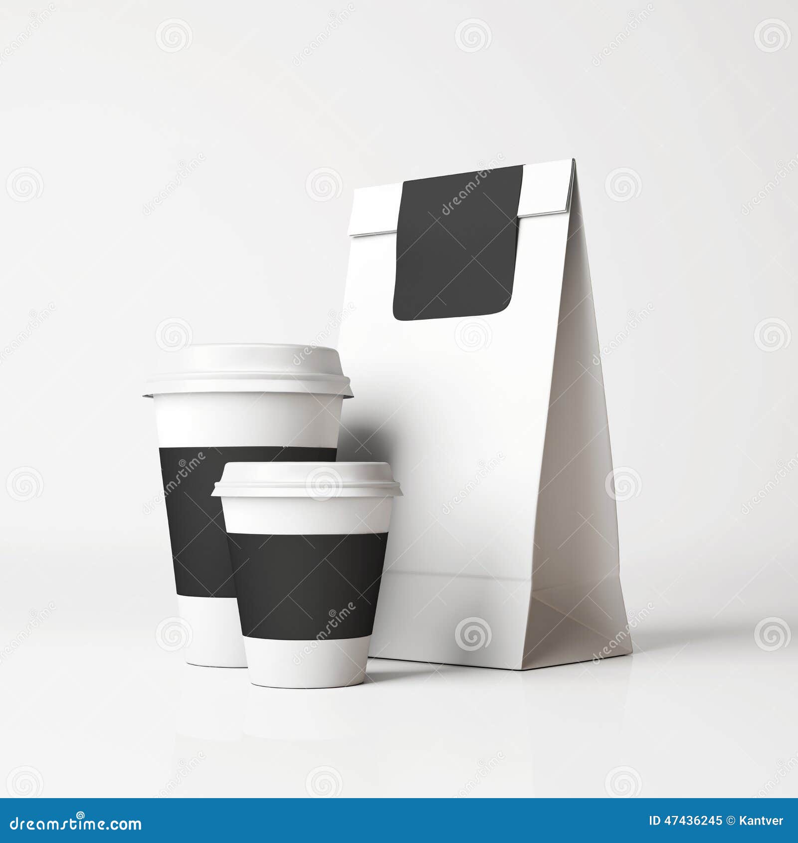 White paper bag and cups stock image. Image of mock, beverage - 47436245