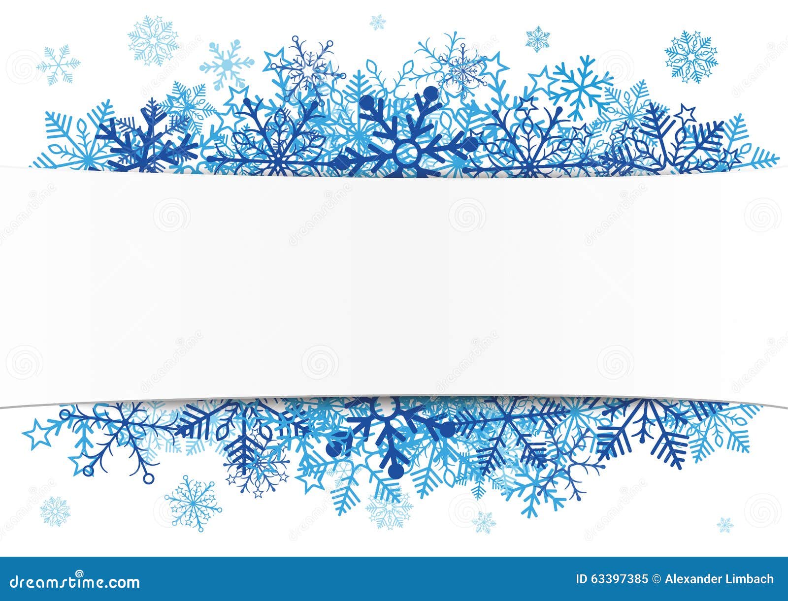 White Paper Banner Emblem Blue Snowflakes Stock Vector - Illustration ...