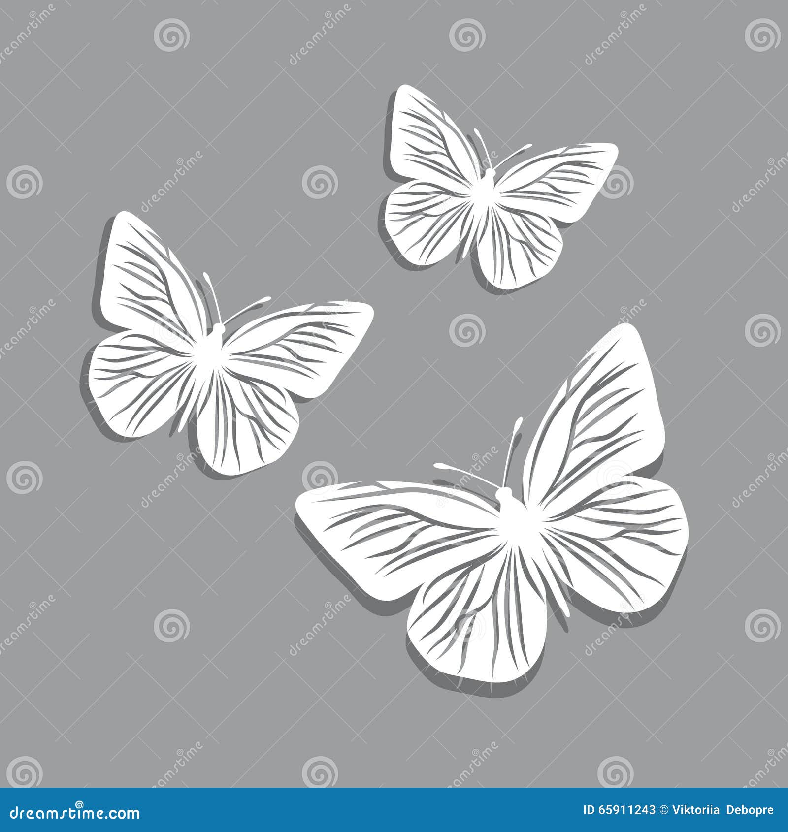 White Paper Butterflies on Gray Background Stock Vector - Illustration ...