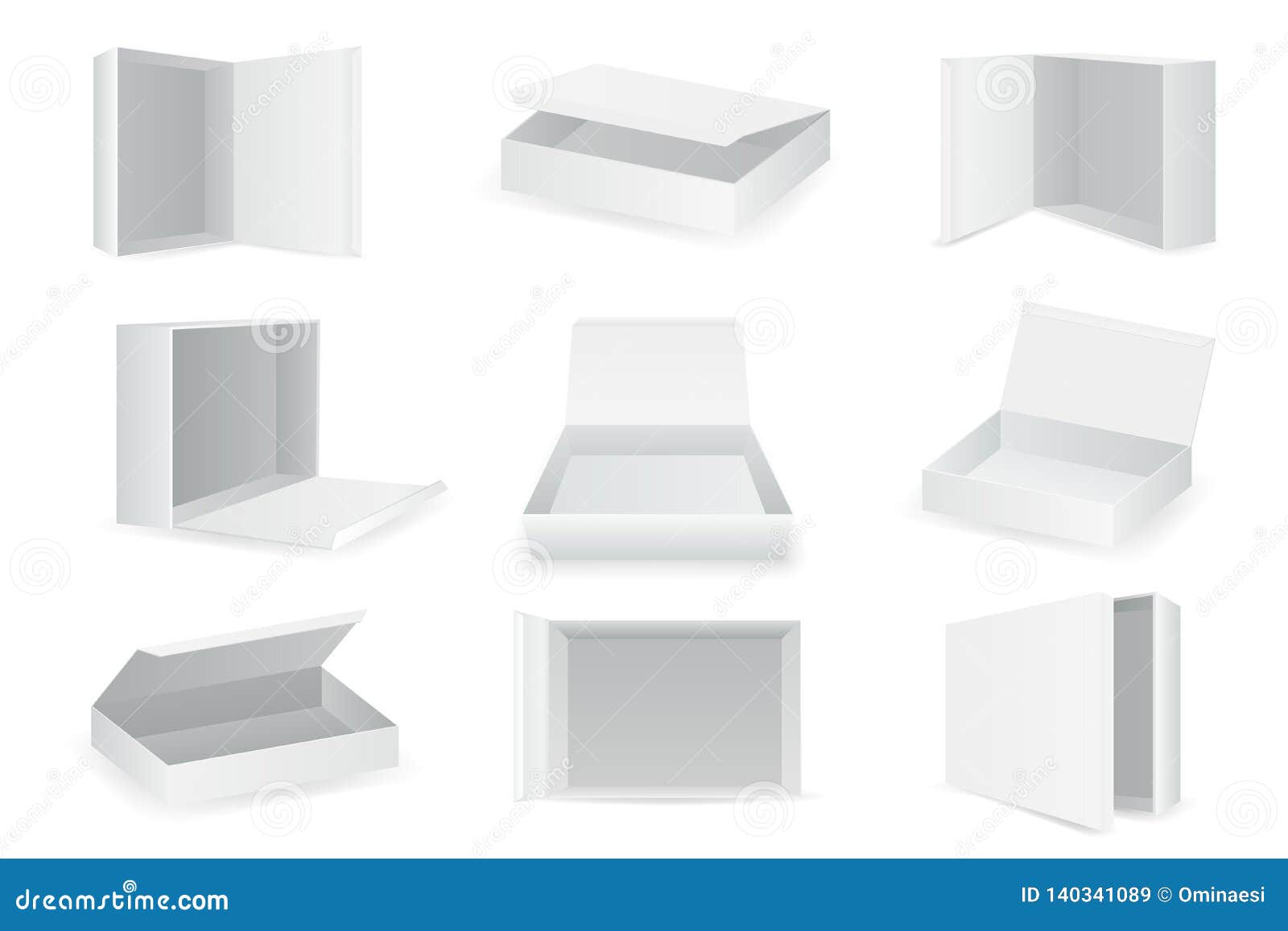 White Paper Cardboard Package Boxes Isometric Open Empty Pack Box ...