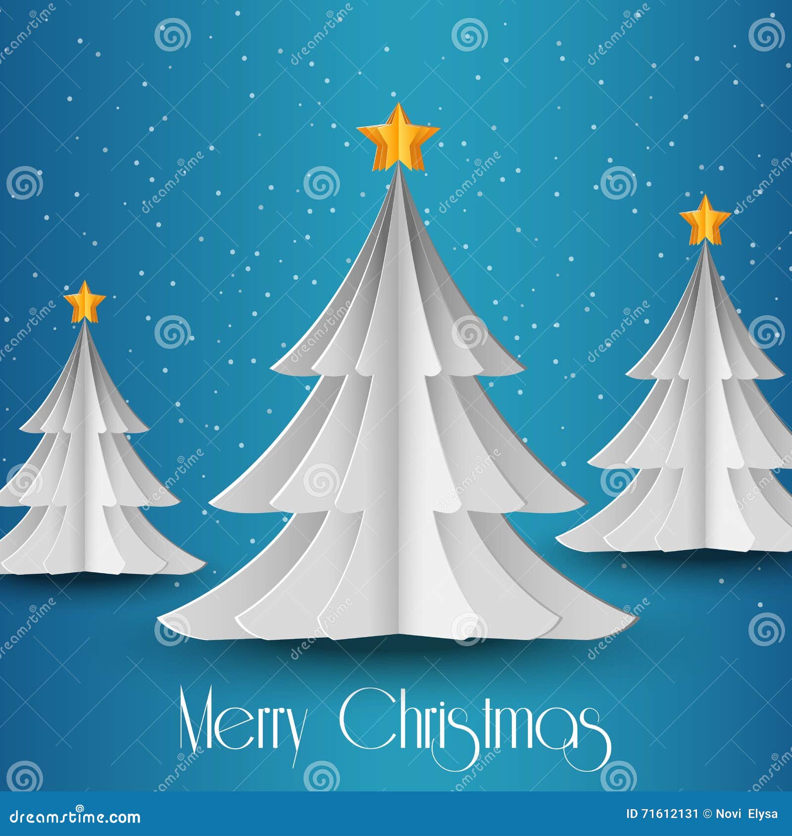 White Paper Christmas Tree on Blue Glittering Background Stock Vector ...