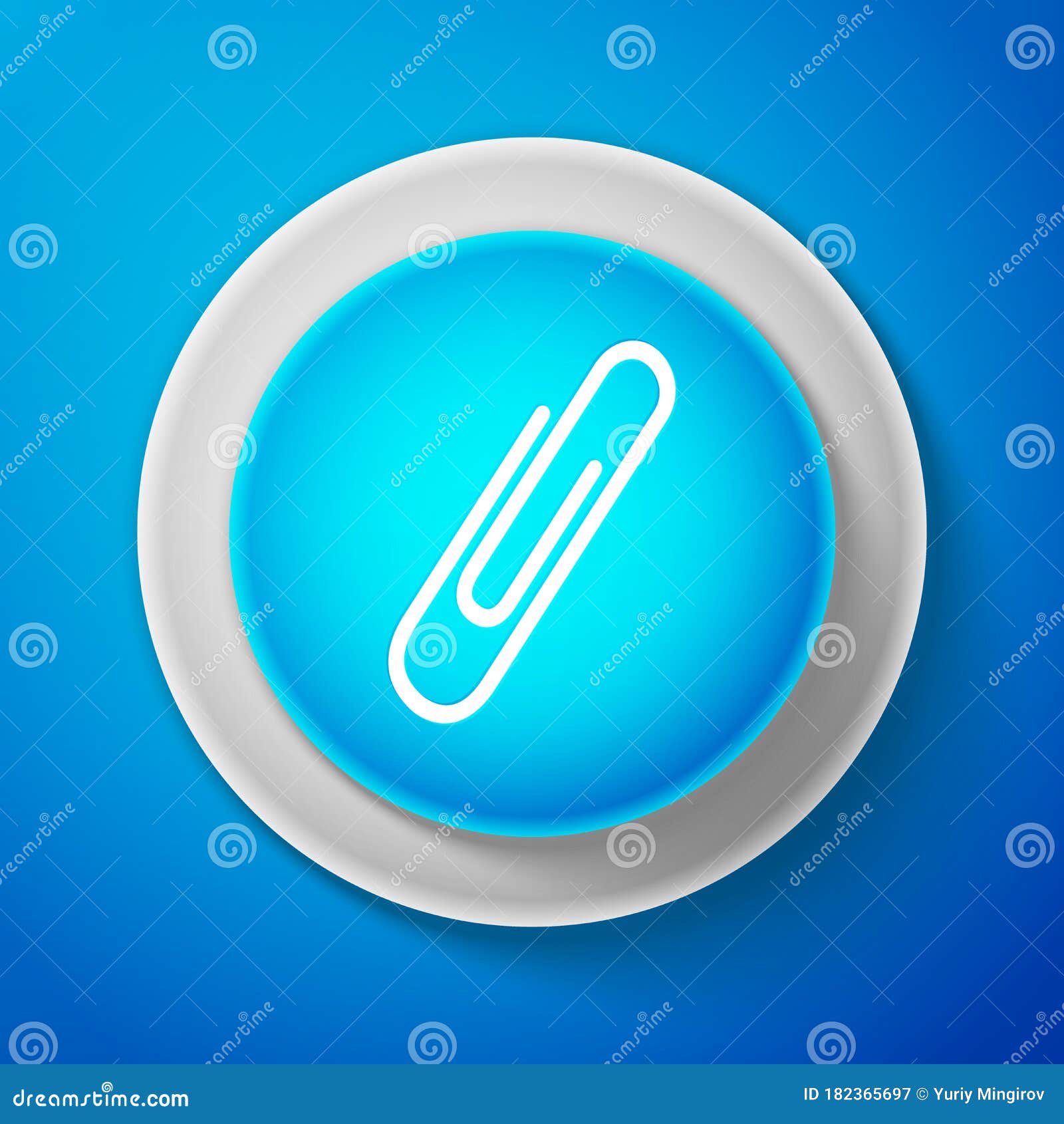 White Paper Clip Icon Isolated on Blue Background. Circle Blue Button ...