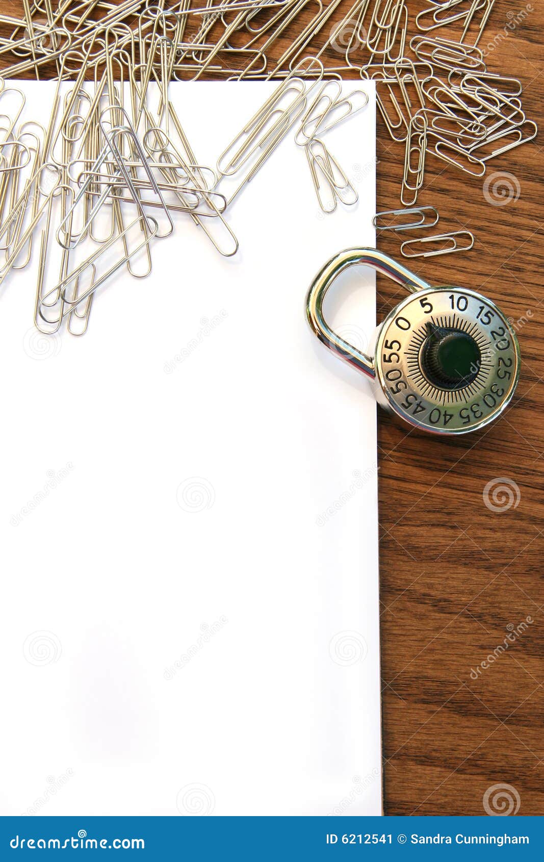 White Paper with Clips and School Lock Stock Image - Image of document ...