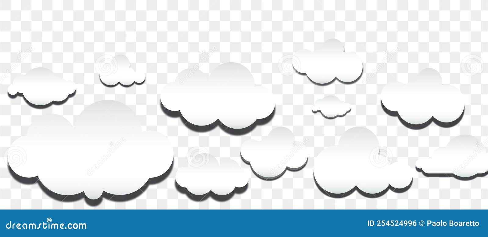 White Paper Cloud. Set of Clouds with Shadow on Transparent Background ...