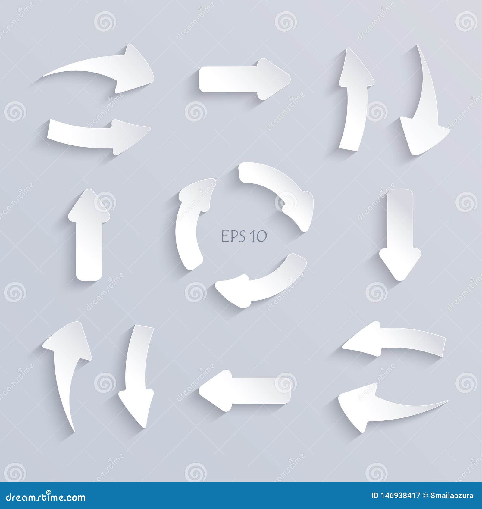 White Paper Cut Arrows Set with Shadows. Stock Vector - Illustration of ...