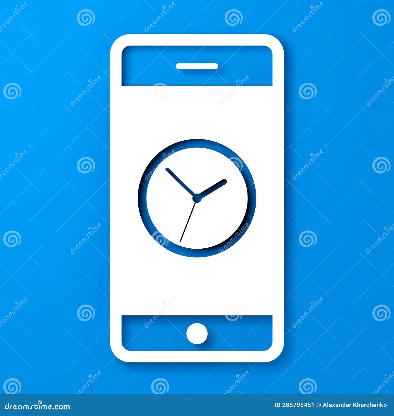 White Paper Cut Mobile Phone with Clock or Timer on Screen. 3d ...