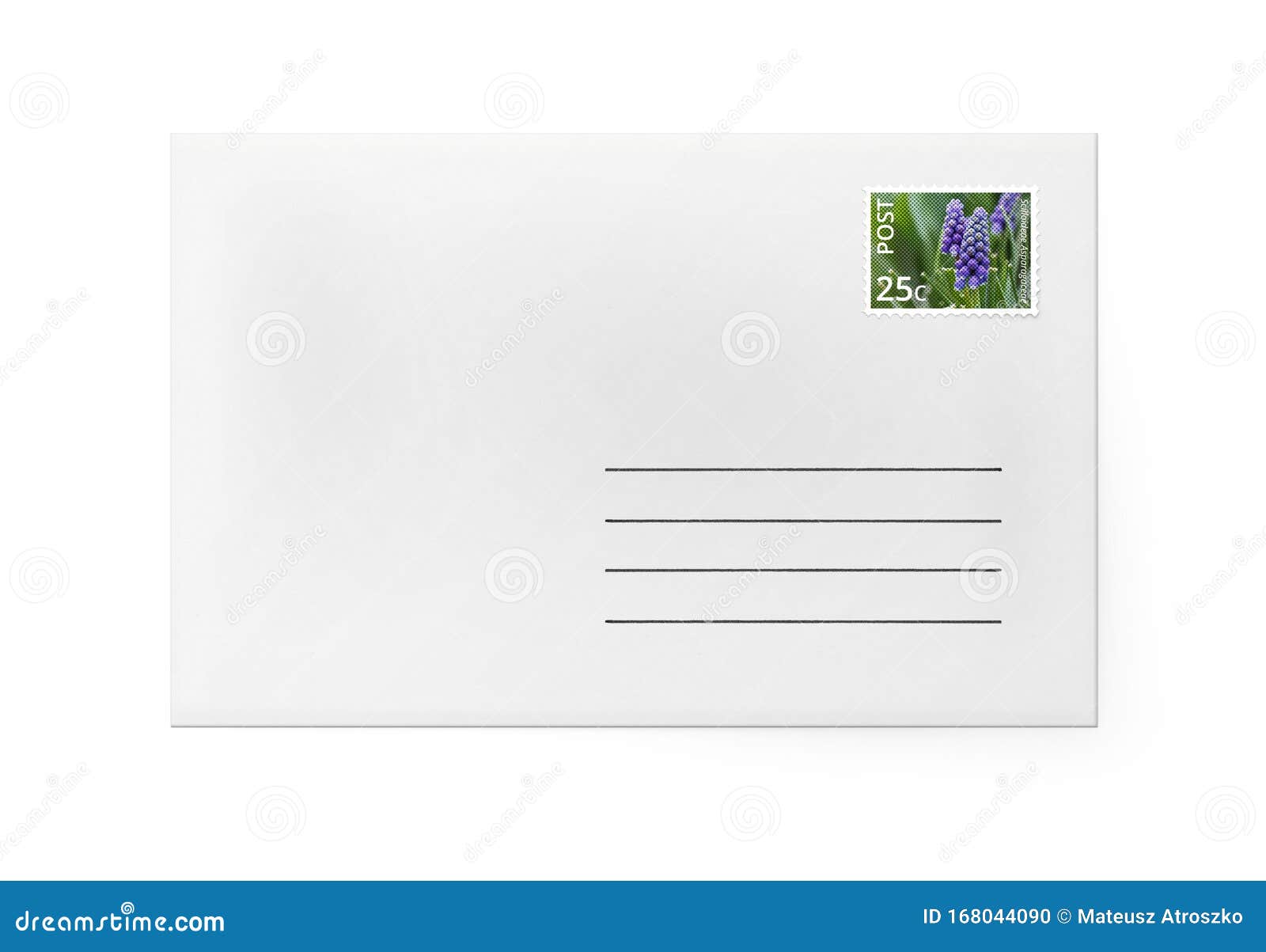 White Paper Envelope For Letter - Front Side With Stamp. Stock ...